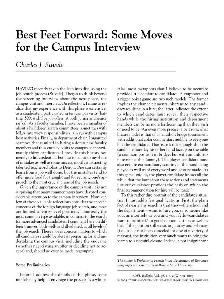 Best Feet Forward: Some Moves For The Campus Interview: Charles J ...