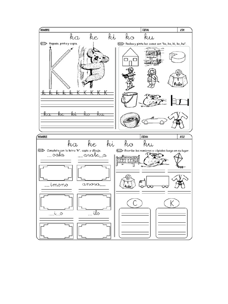 Ejercicios Letra k | Caligrafía | Escritura
