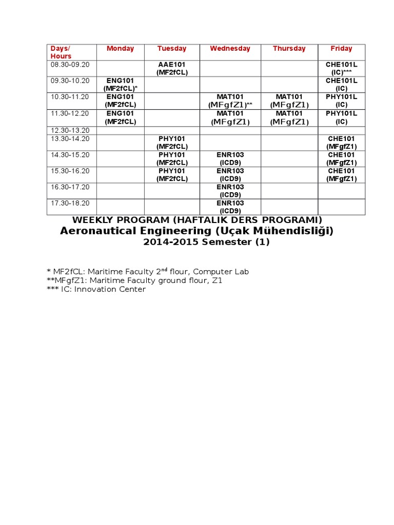 2014-2015 Aeronautical Engineering Schedule | PDF | Sports & Recreation ...