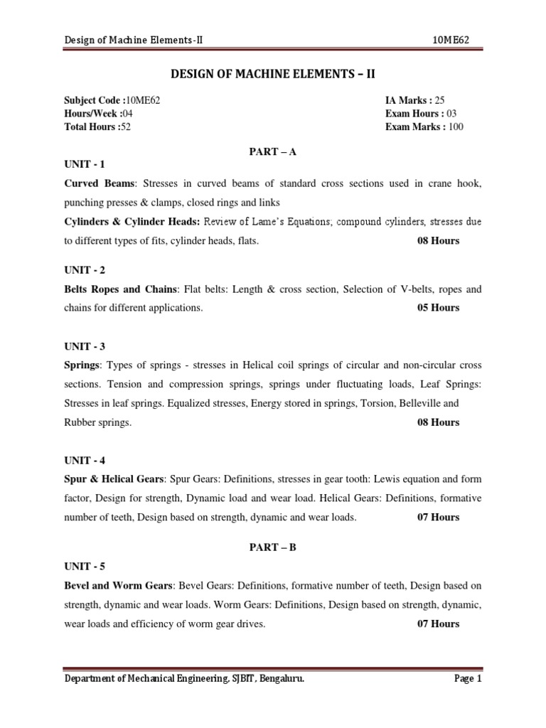 Mech-Vi-Design of Machine Elements II (10me62) - Notes | PDF | Bending ...