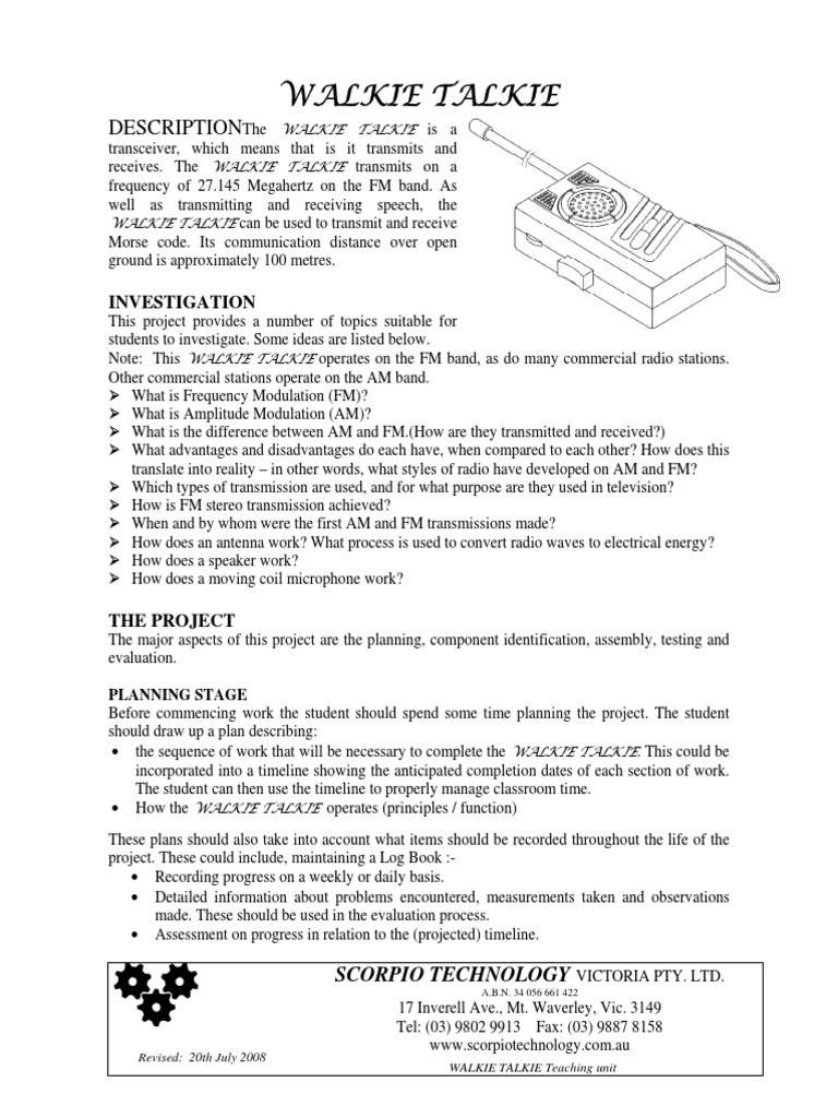 A Guide to Building a Basic Walkie Talkie: Components, Circuit ...