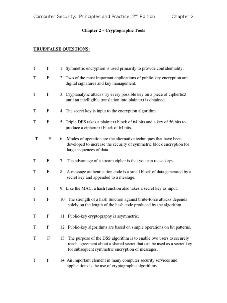 Computer Security by William Stalling CH 2 MCQ | PDF | Key ...