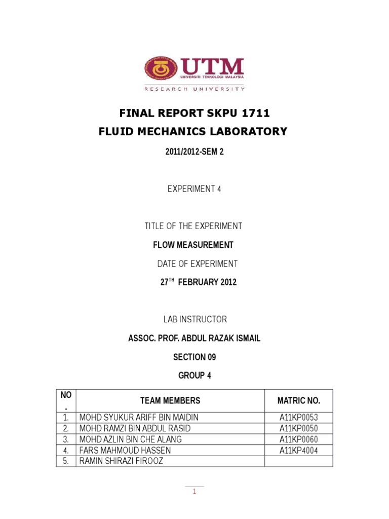 Experiment 4 - Flow Measurement | PDF | Flow Measurement | Civil Engineering