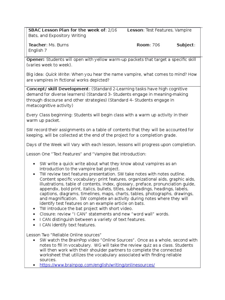 7th Grade Vampire Bat Project | PDF | Lesson Plan | Citation