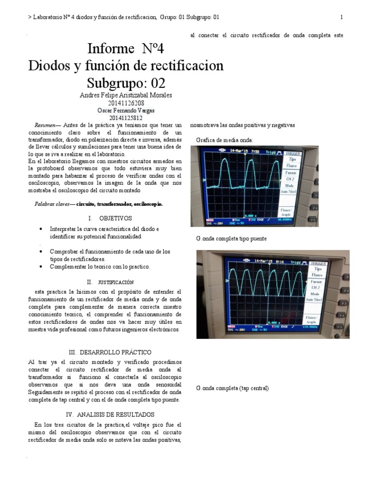 Informe Lab 4 | PDF | Rectificador | Diodo