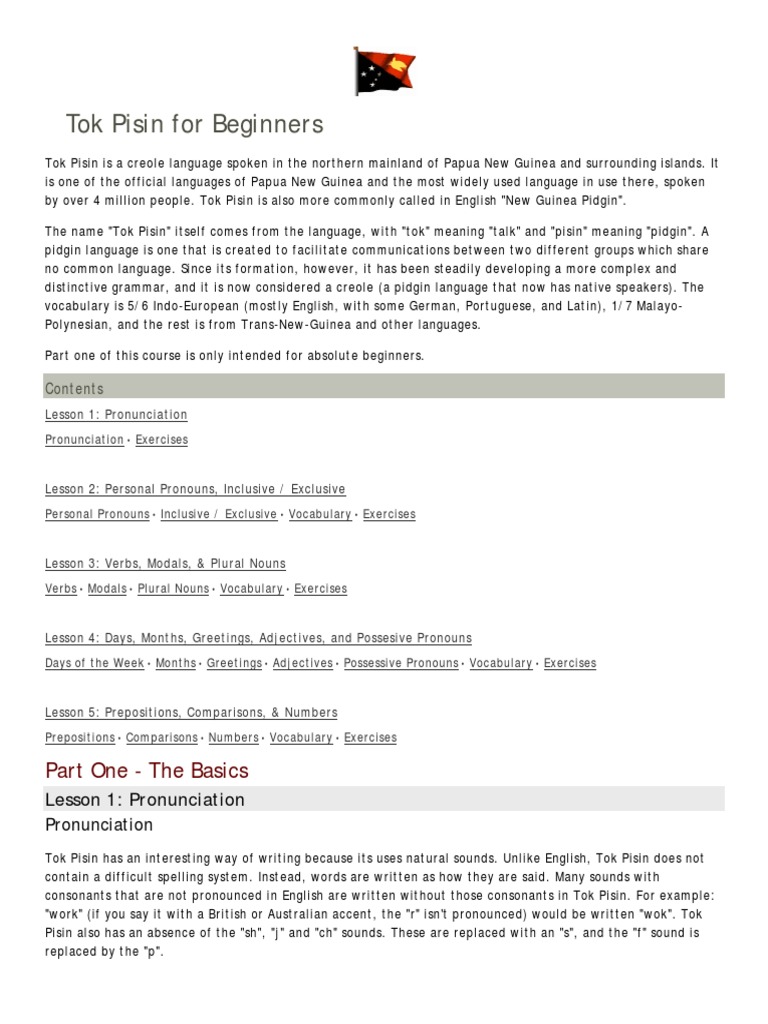 Tok Pisin For Beginners PDF | PDF | Language Arts & Discipline