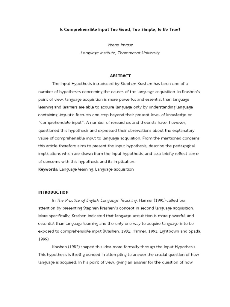 Comprehensible Input | PDF | Second Language | Second Language Acquisition