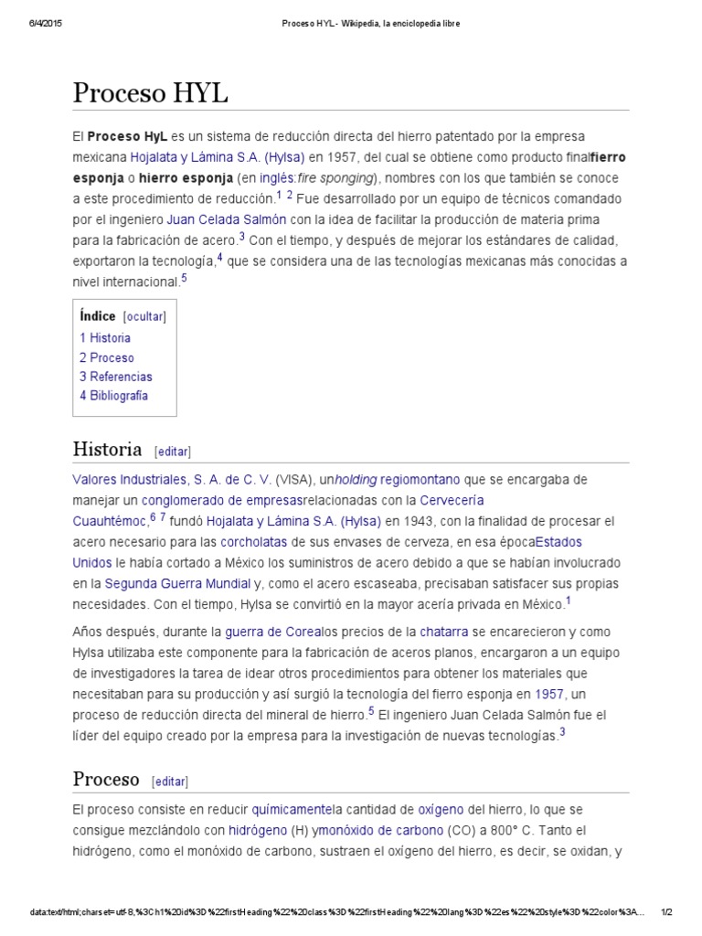 Proceso HYL | PDF | Hierro | Acero