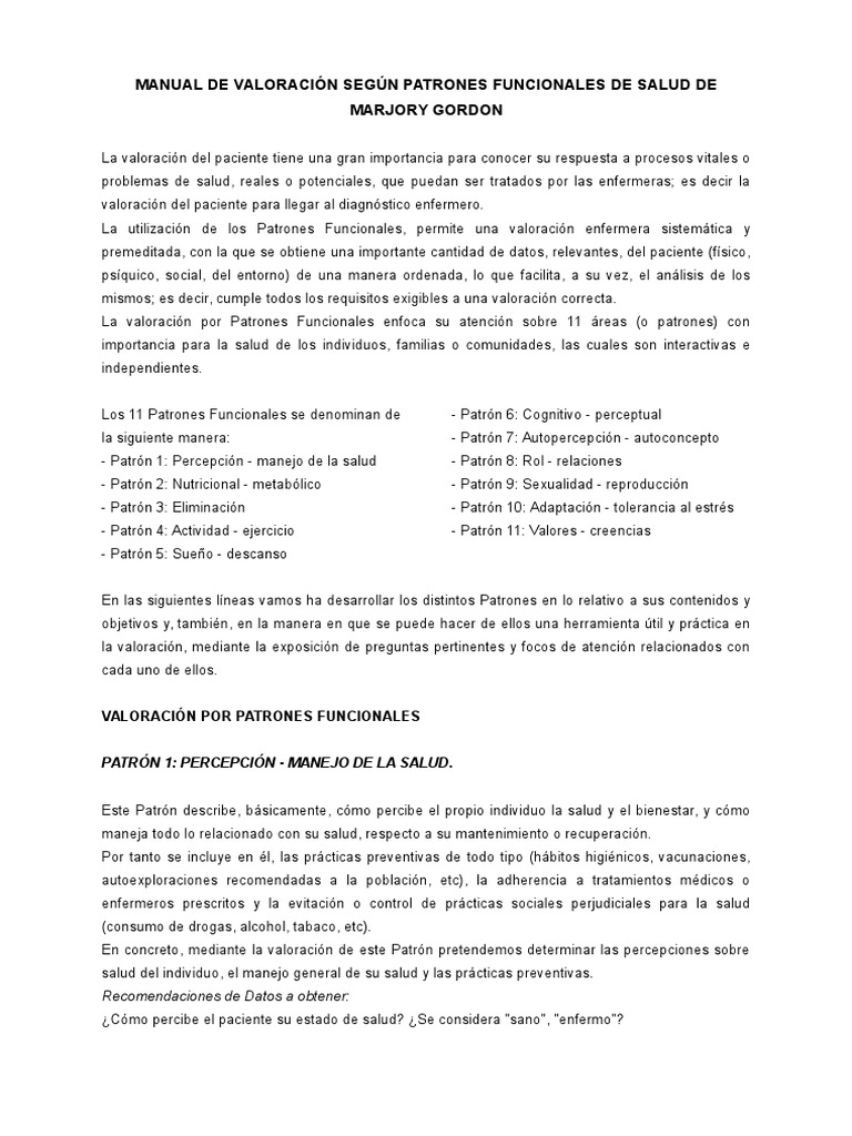 INSTRUMENTO DE VALORACI+ôN POR PATRONES FUNCIONALES DE SALUD DE MARJORY GORDON | Dormir | Ciencia