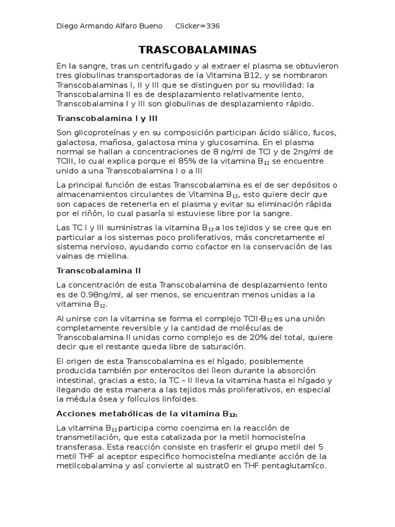 Transcobalaminas | PDF | Especialidades Medicas | Salud y bienestar