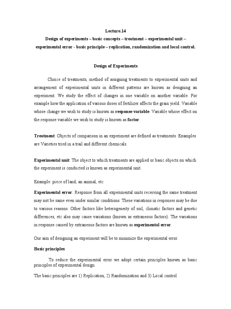 Design of Experiments - Basic Concepts - Treatment - Experimental Unit ...