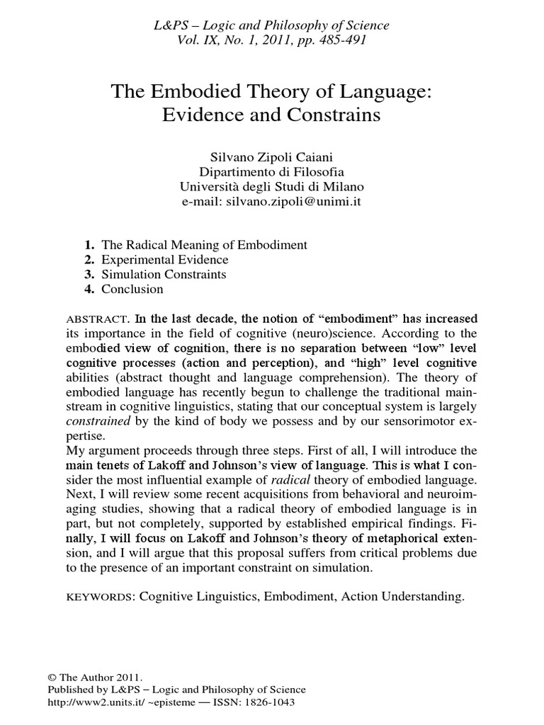 The Embodied Theory of Language: Evidence and Constrains | PDF ...