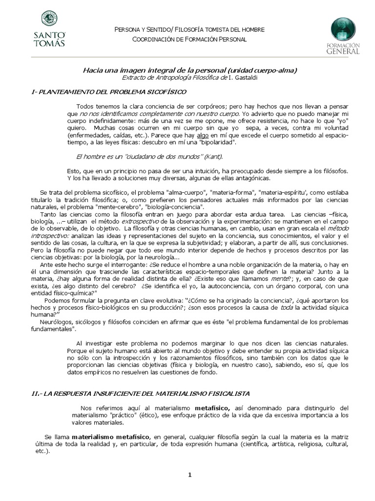 UnidadCuerpoAlma Gastaldi | PDF | Mente | Materialismo