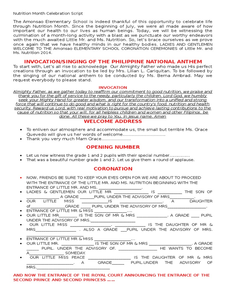 Nutrition Month Celebration Script 2024 | PDF | Malnutrition | Wellness