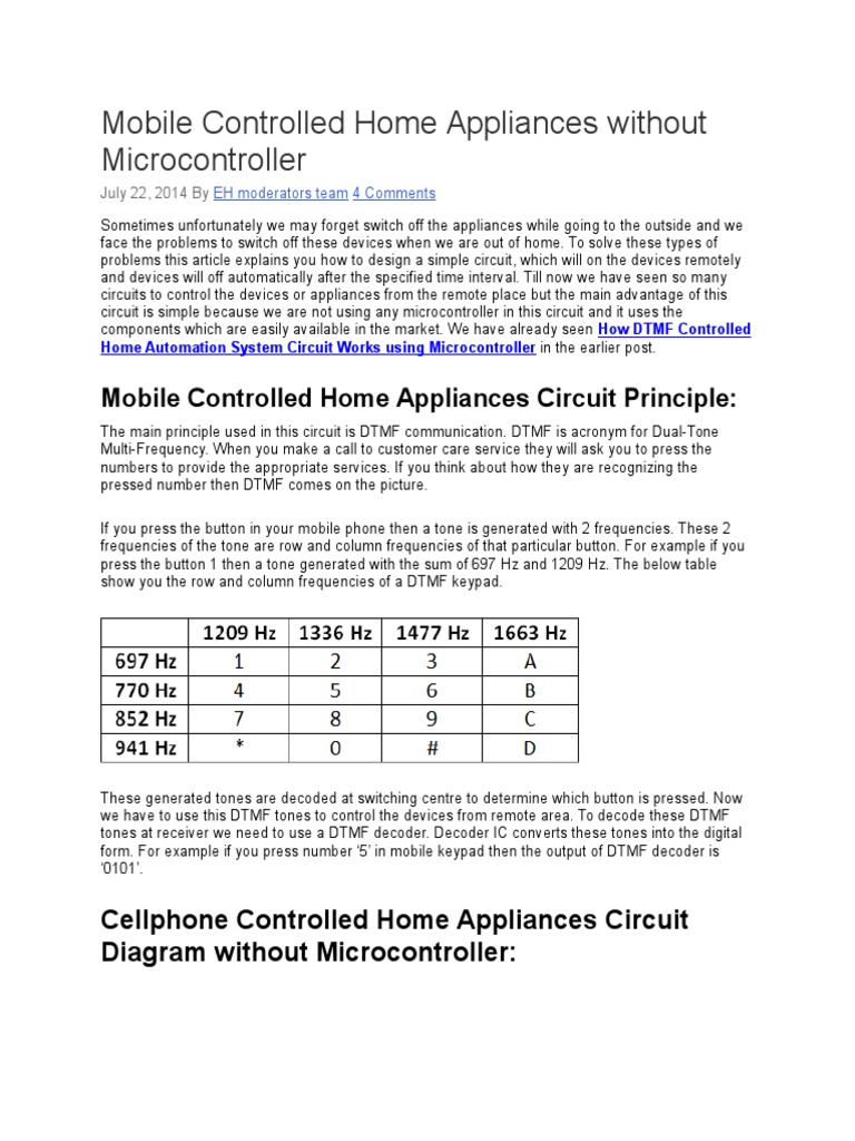 Mobile Controlled Home Appliances Without Microcontroller | PDF ...