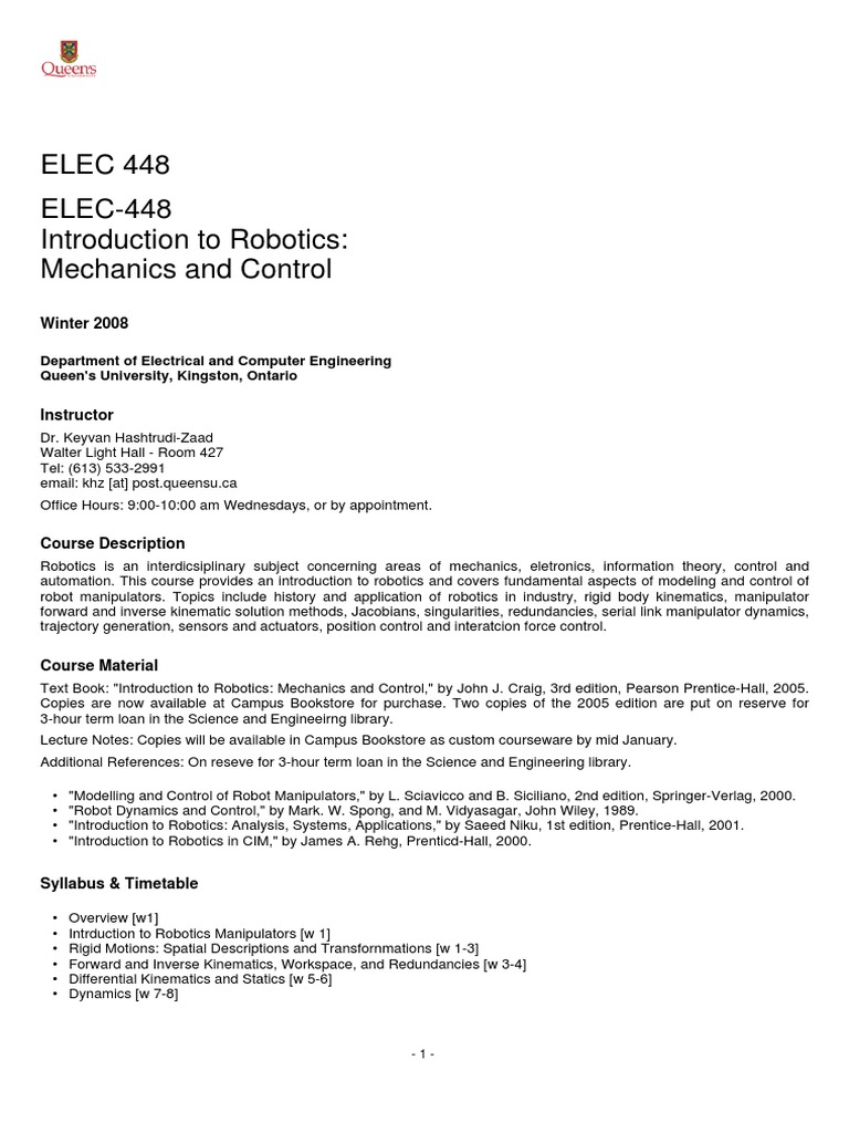 Introduction To Robotics Mechanics and Control | PDF | Robotics ...