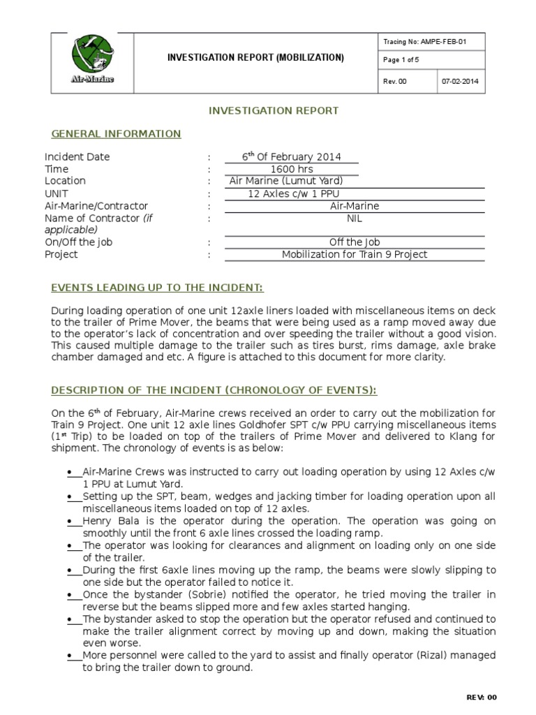 Loading Operation Incedent Report (1) | Transport | Vehicles