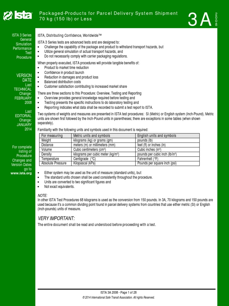 3 a Overview ISTA | Units Of Measurement | Packaging And Labeling
