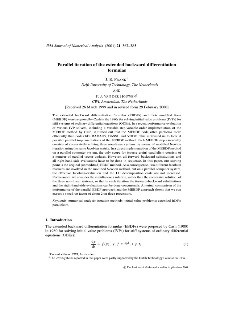 Parallel Iteration of The Extended Backward Differentiation Formulas | PDF | Parallel Computing ...