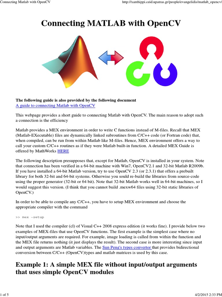 Connecting Matlab With OpenCV | PDF | Matlab | Parameter (Computer Programming)