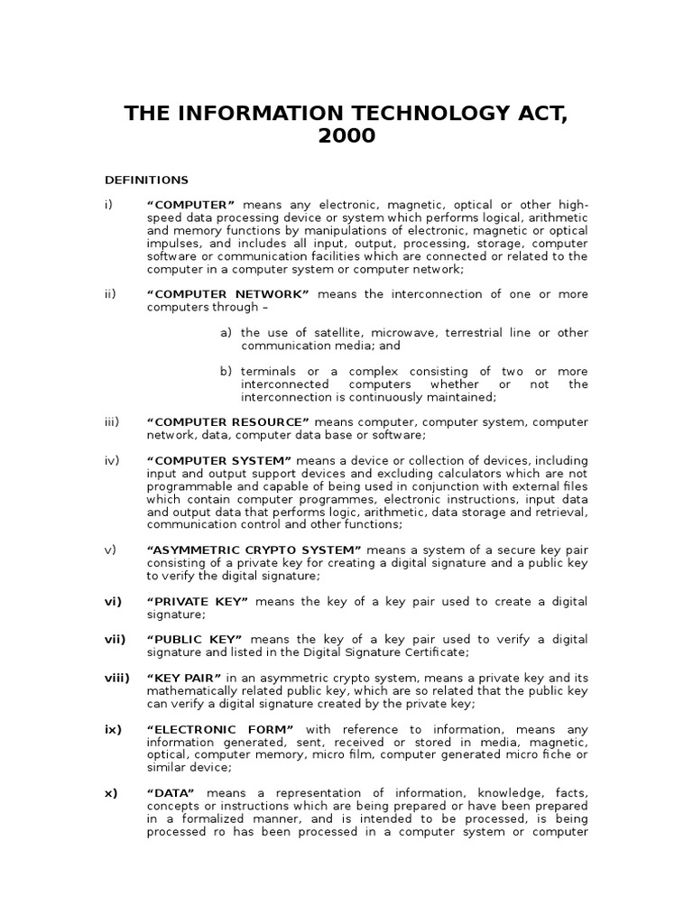 Information Technology Act, 2000 | PDF | Public Key Cryptography | Computer Data Storage