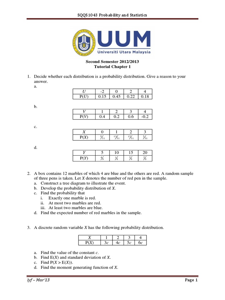 Tutorial 1 | PDF | Probability Distribution | Randomness