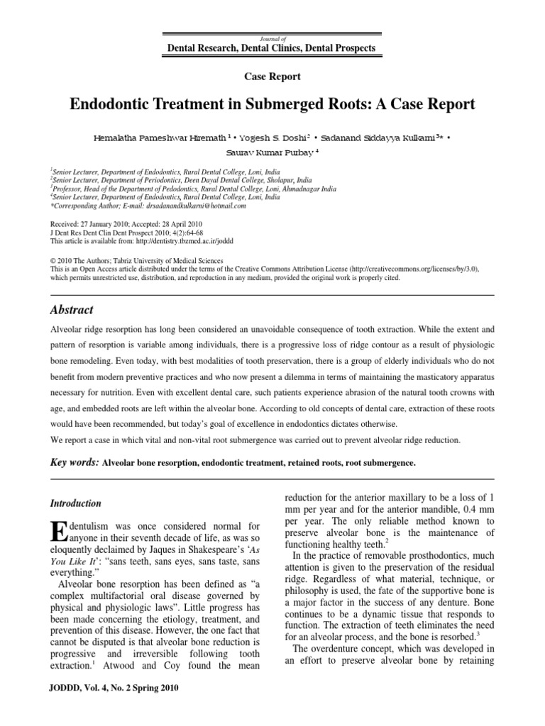 Submerged Root Technique | PDF | Human Tooth | Dentures