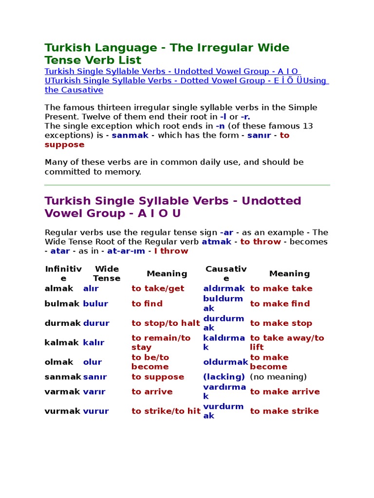 6 The Irregular Wide Tense Verb List | PDF | Verb | Rules