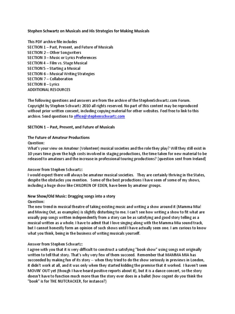 Schwartz On Musicals | PDF | Musical Theatre | Actor