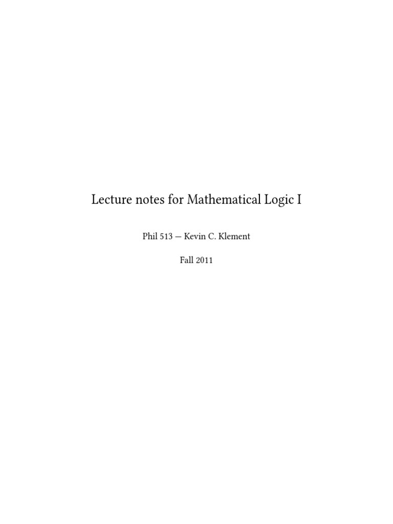 Mathematical Logic I | PDF | Logic | Mathematical Logic