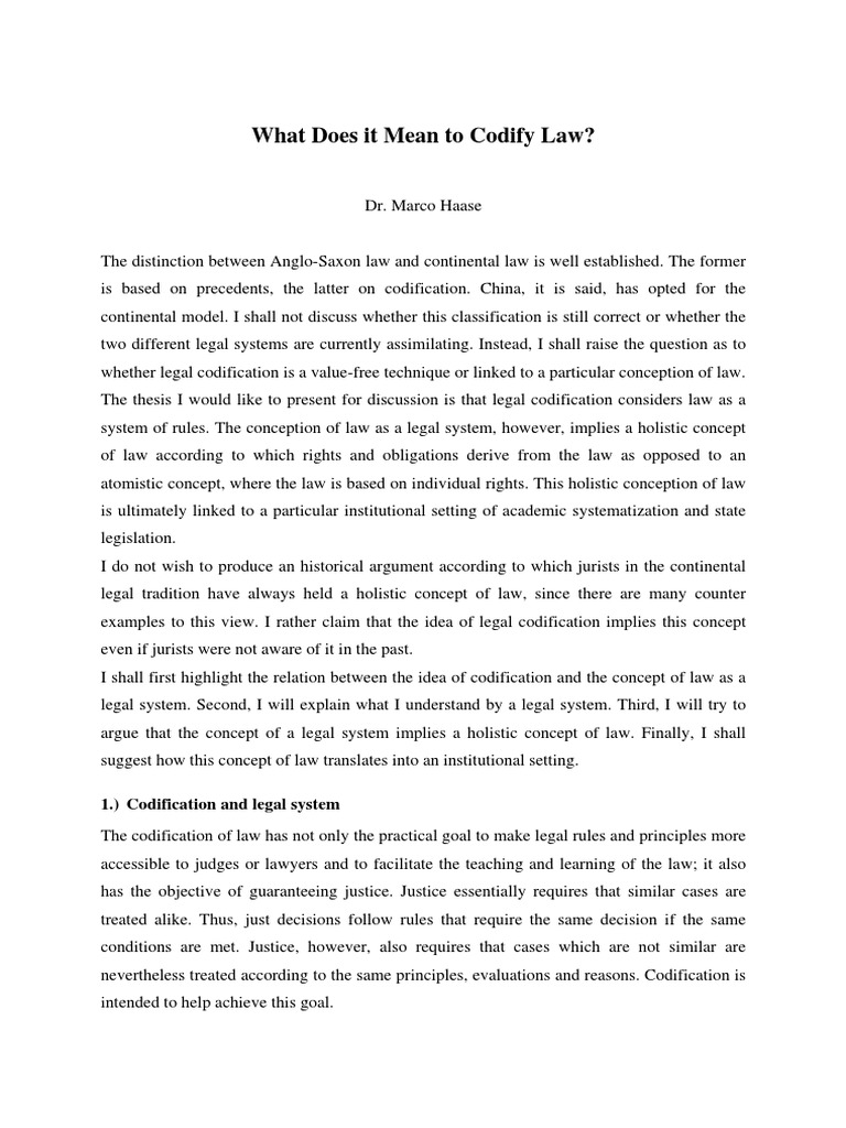 Haase - What Does It Mean To Codify Law | PDF | Codification (Law) | Rights