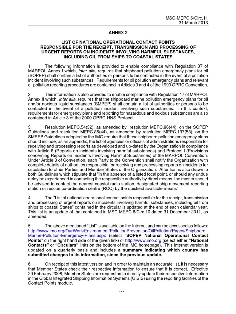 Msc-Mepc 6 Circ 11-Annex2 (Sopep) 31march2013 | PDF ...