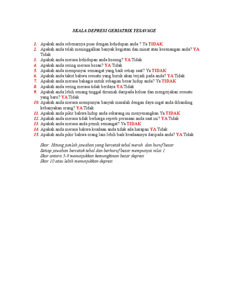 Skala Depresi Geriatrik Yesavage | PDF