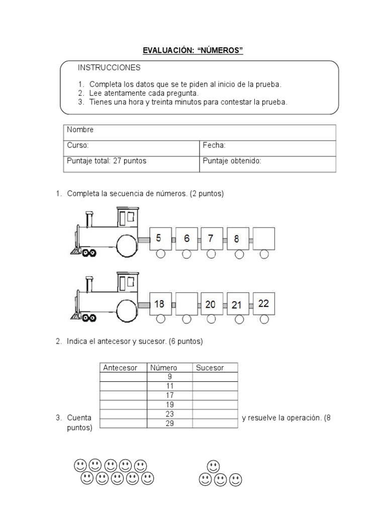 Prueba de Números Primero Básico | PDF