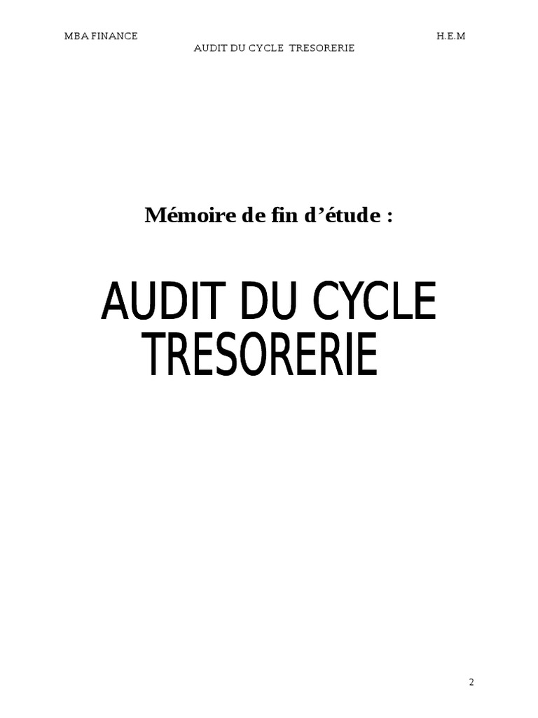 Audit du Cycle Trésorerie en Finance | PDF | Contrôle interne | Actionnaire