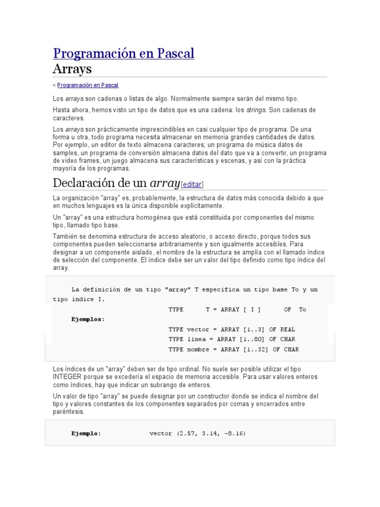 Programación en Pascal | PDF | Estructura de datos de matriz | Gestión de datos
