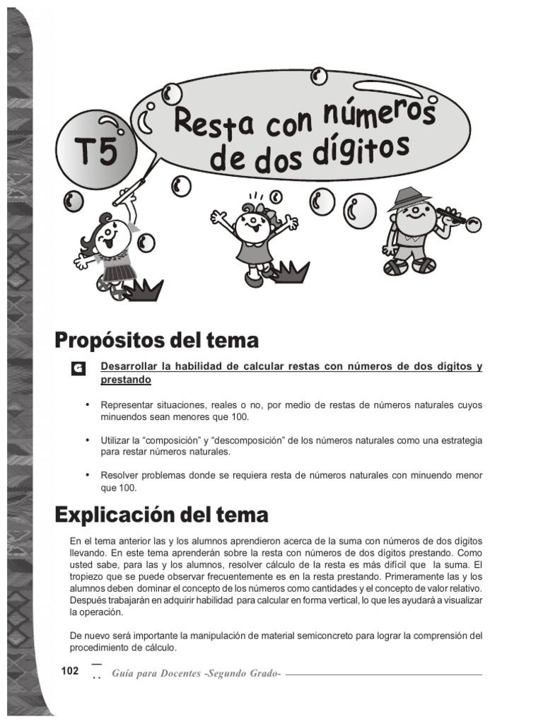 Guia para Docentes Matematicas 2 - Tema 5 - Resta Con Numeros de Dos ...