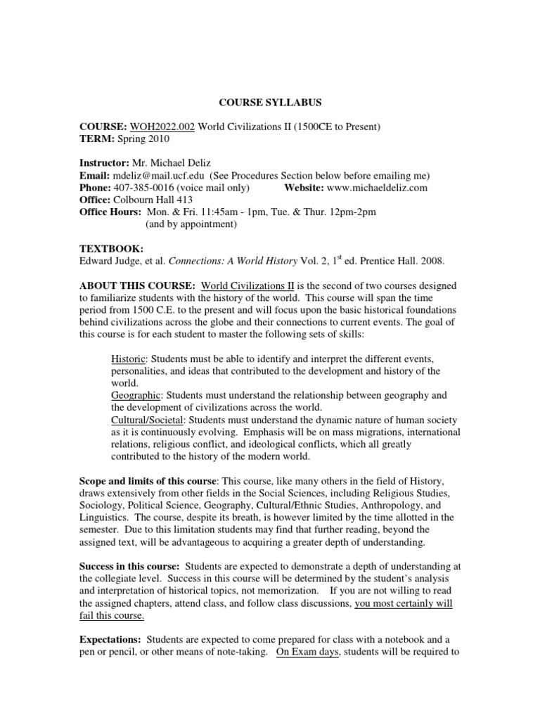 Course Syllabus Course: Woh2022.002 World Civilizations II | PDF ...