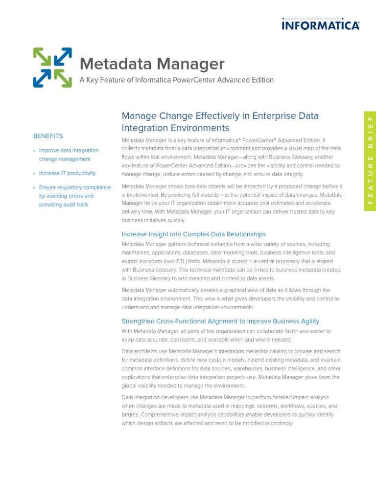 Informatica Metadata Manager Data Sheet 6792 Datasheet | PDF | Metadata ...