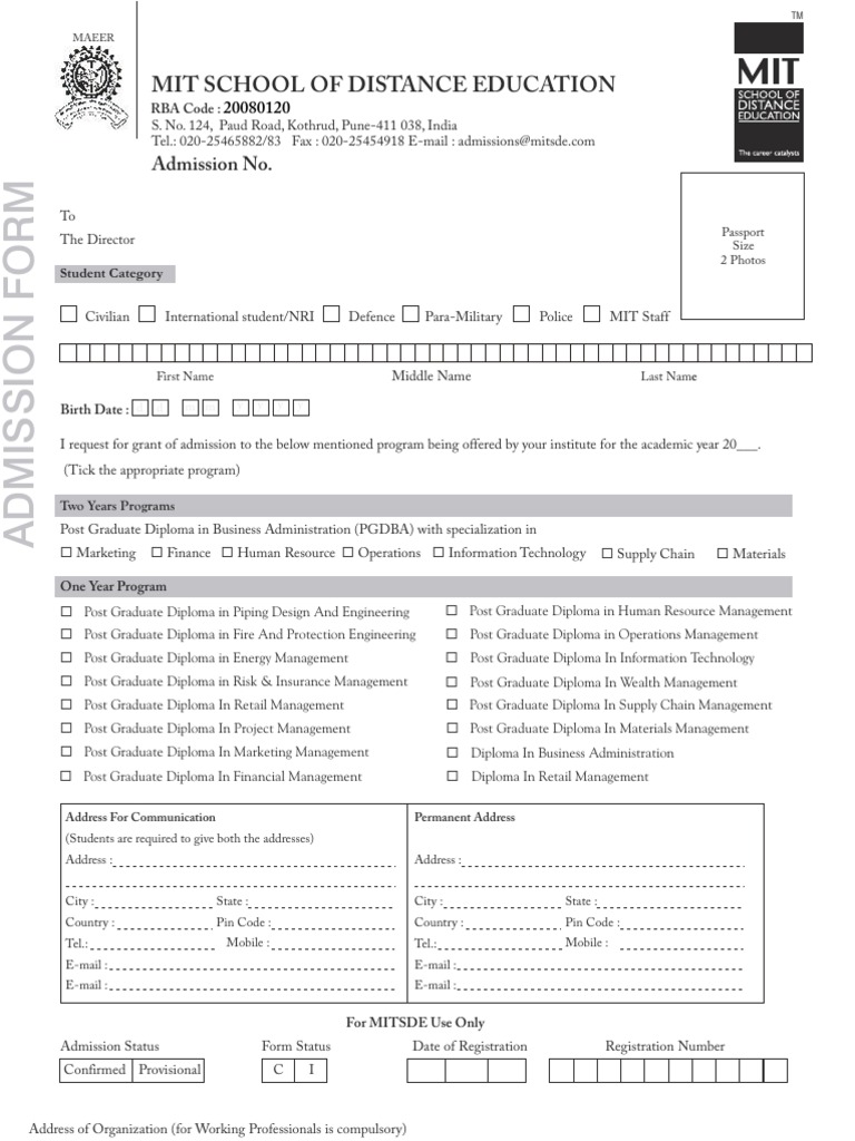 Application Form | PDF | Postgraduate Education | Diploma