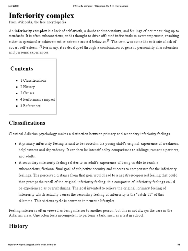 Inferiority Complex - Wikipedia, The Free Encyclopedia PDF | PDF ...
