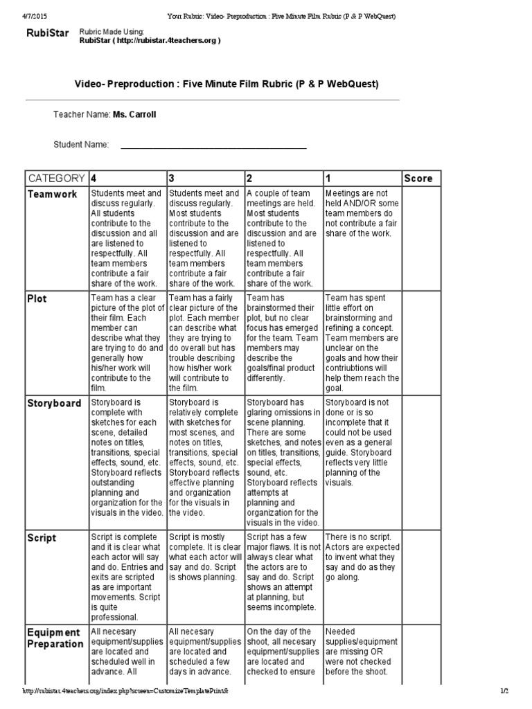 Film Rubric | PDF | Screenplay | Communication