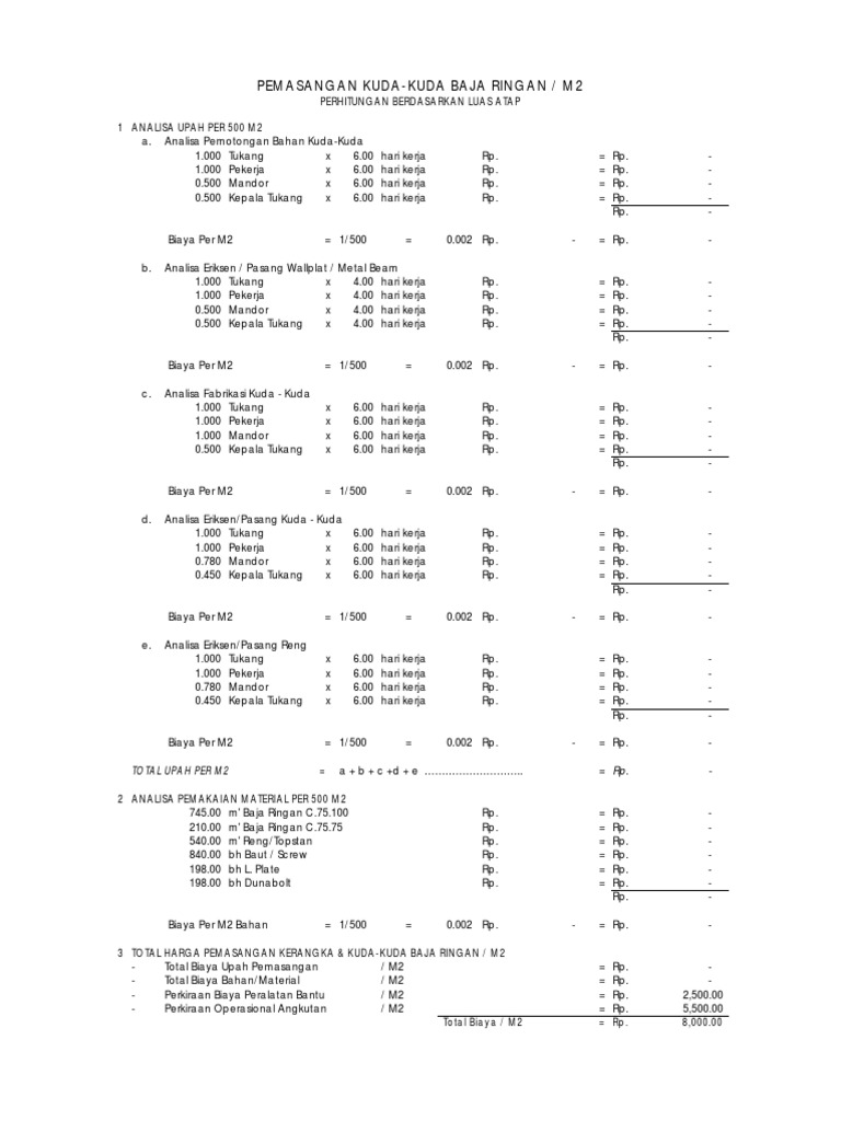 Contoh Perhitungan Rab Baja Ringan | PDF