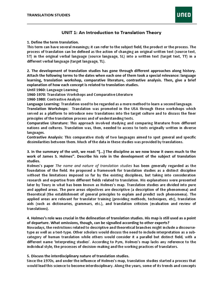 UNIT 1: An Introduction To Translation Theory | PDF | Translations | Interdisciplinarity