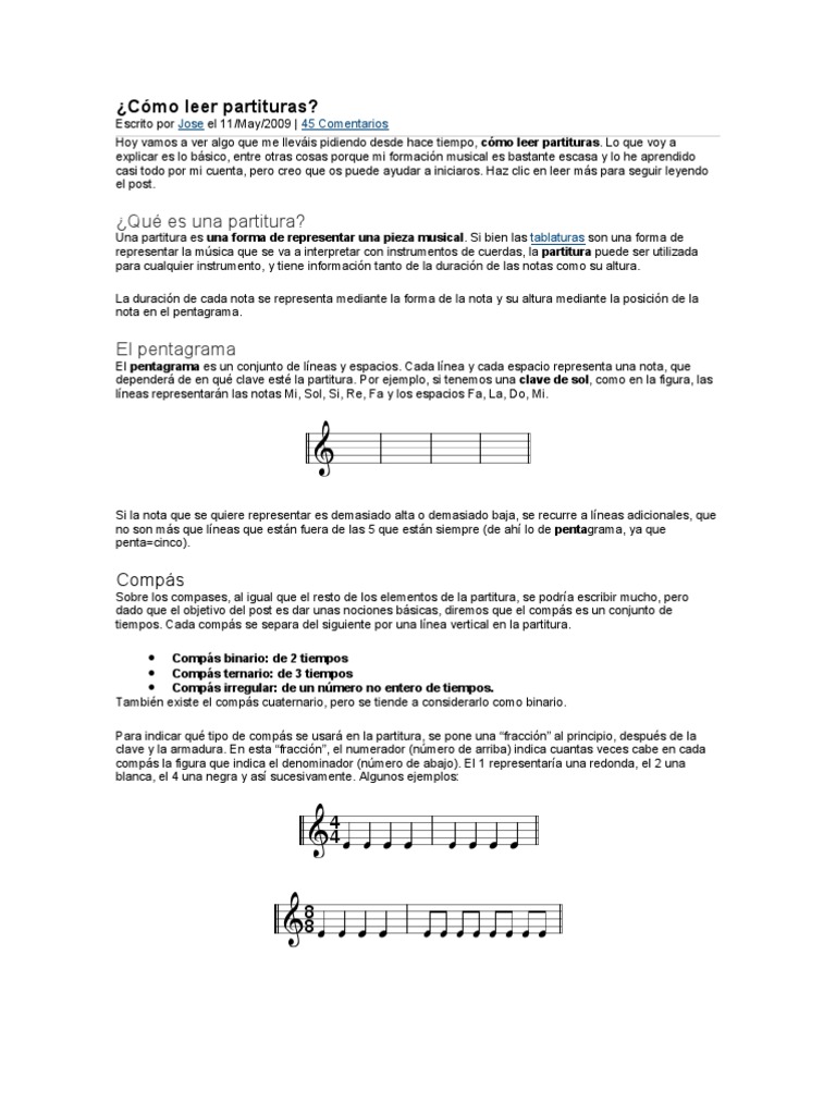 Cómo Leer Partituras | PDF | Ritmo y medidor | Elementos de la música