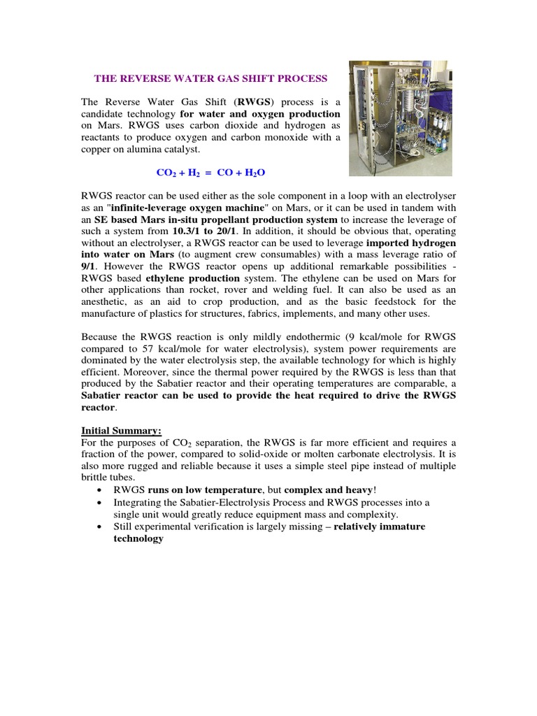 The Reverse Water Gas Shift Process: CO + H Co + H O | PDF | Industrial ...