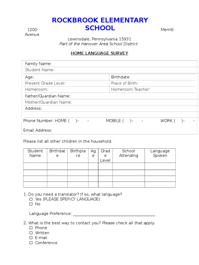 Home Language Survey | PDF
