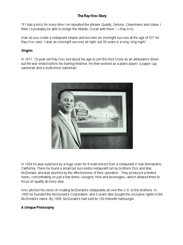 The Ray Kroc Story | PDF | Mc Donald's | Hamburgers