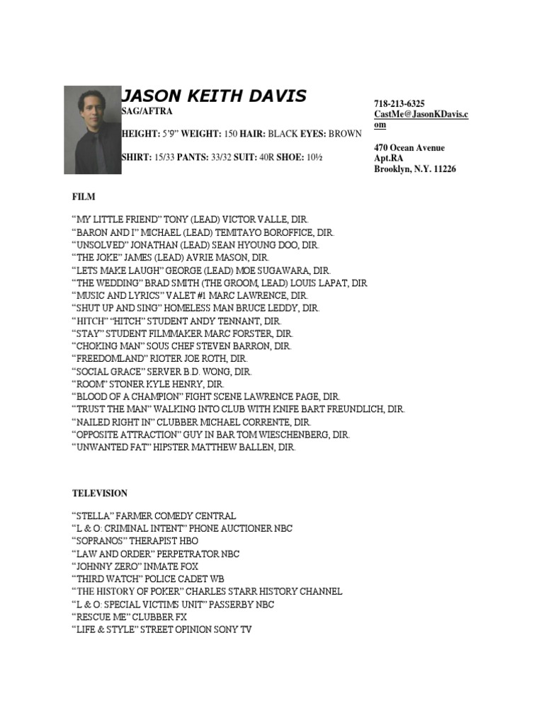 Jason Keith Davis Acting Resume | PDF