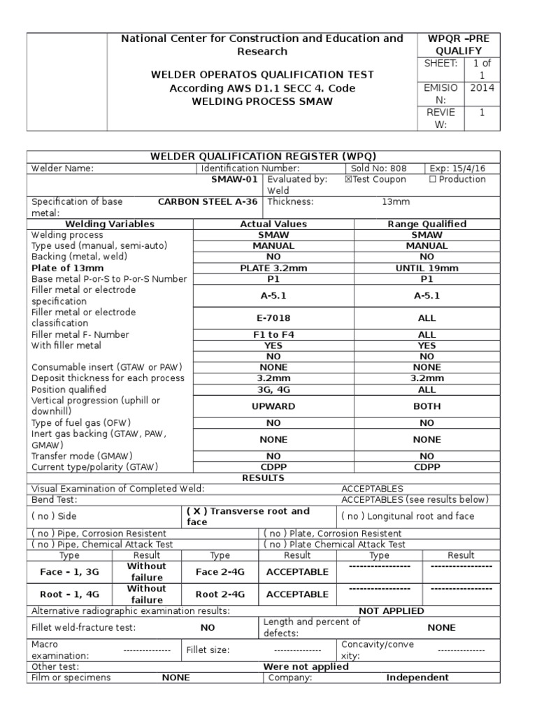 Welder Operators Qualification Test | PDF